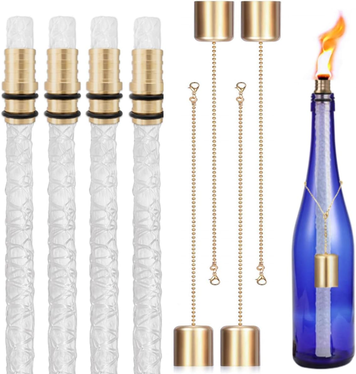 Wine Bottle Torch Kit, Long Life Torch Wicks for Tiki Torch with Brass ...