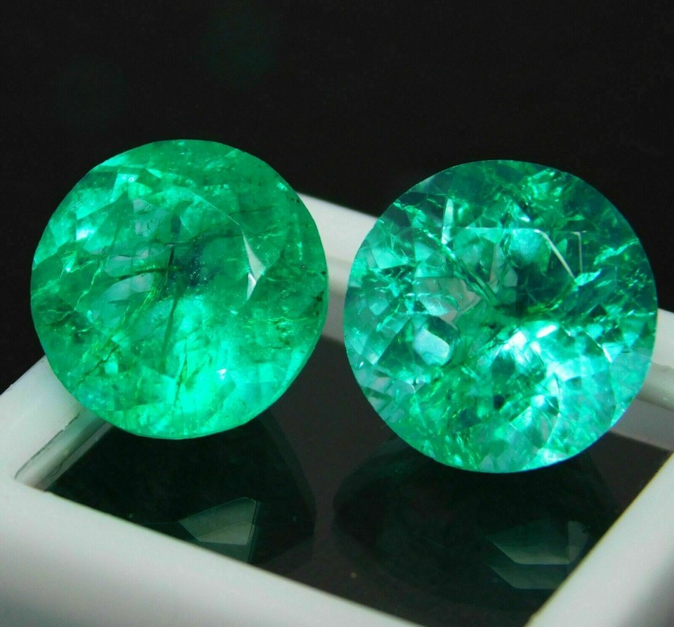 Natural Emerald 10- to 17 Ct Each Round Colombian Certified Pair Loose ...