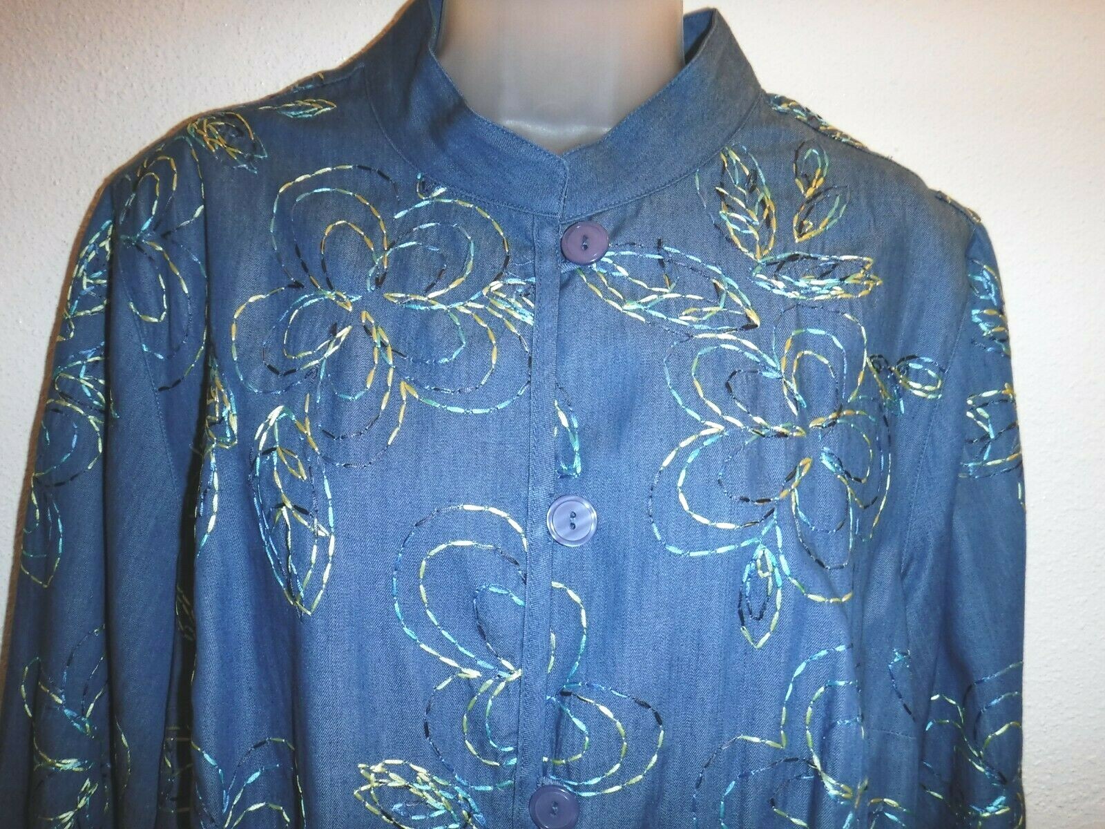 Koret Women's 16W blue embroidered 3/4 sleeve top / j… - Gem
