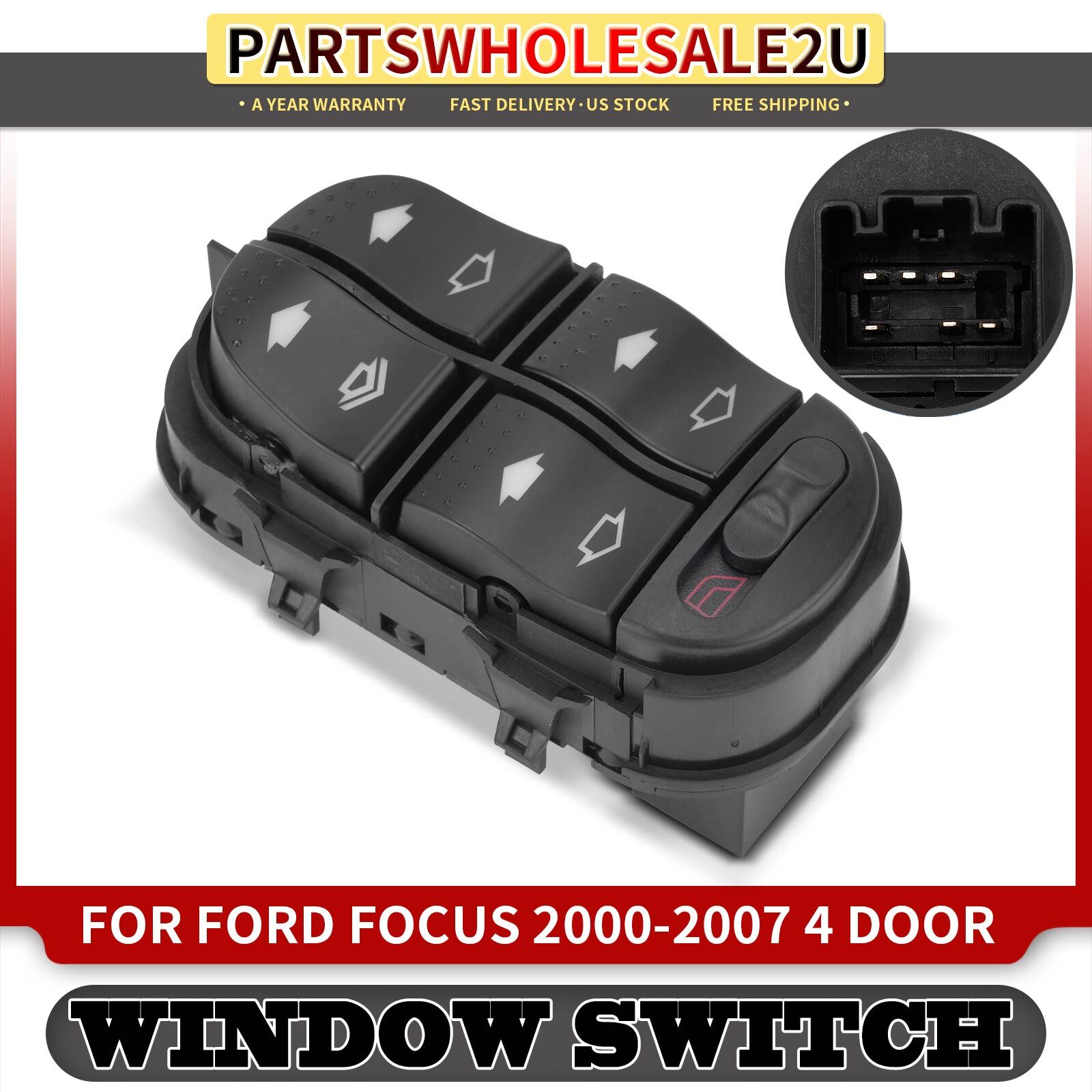 Black Front Driver Side Power Window Switch for Ford Focus 2000 2001 ...