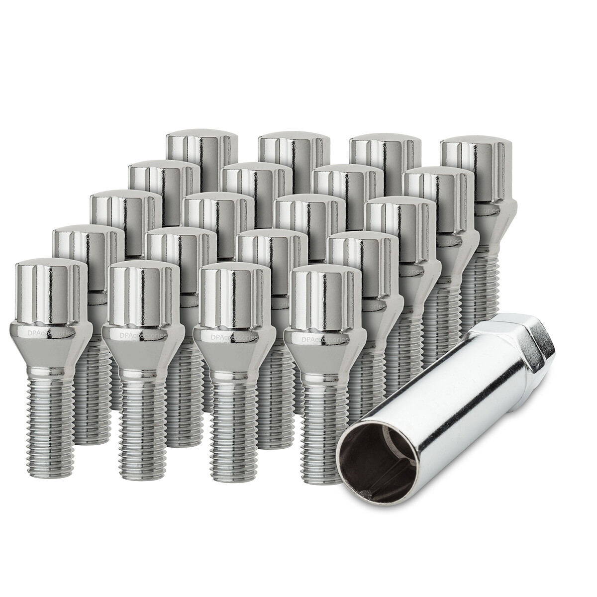 20 Chrome 14x1.25B Spline Tuner Lug Bolts for Aftermarket Wheels - 27mm ...