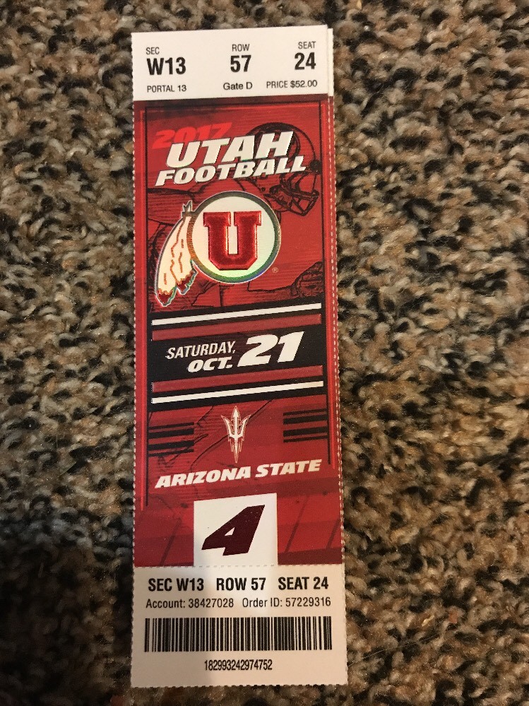 2017 UTAH UTES VS ARIZONA STATE FOOTBALL TICKET STUB 10/21 | eBay