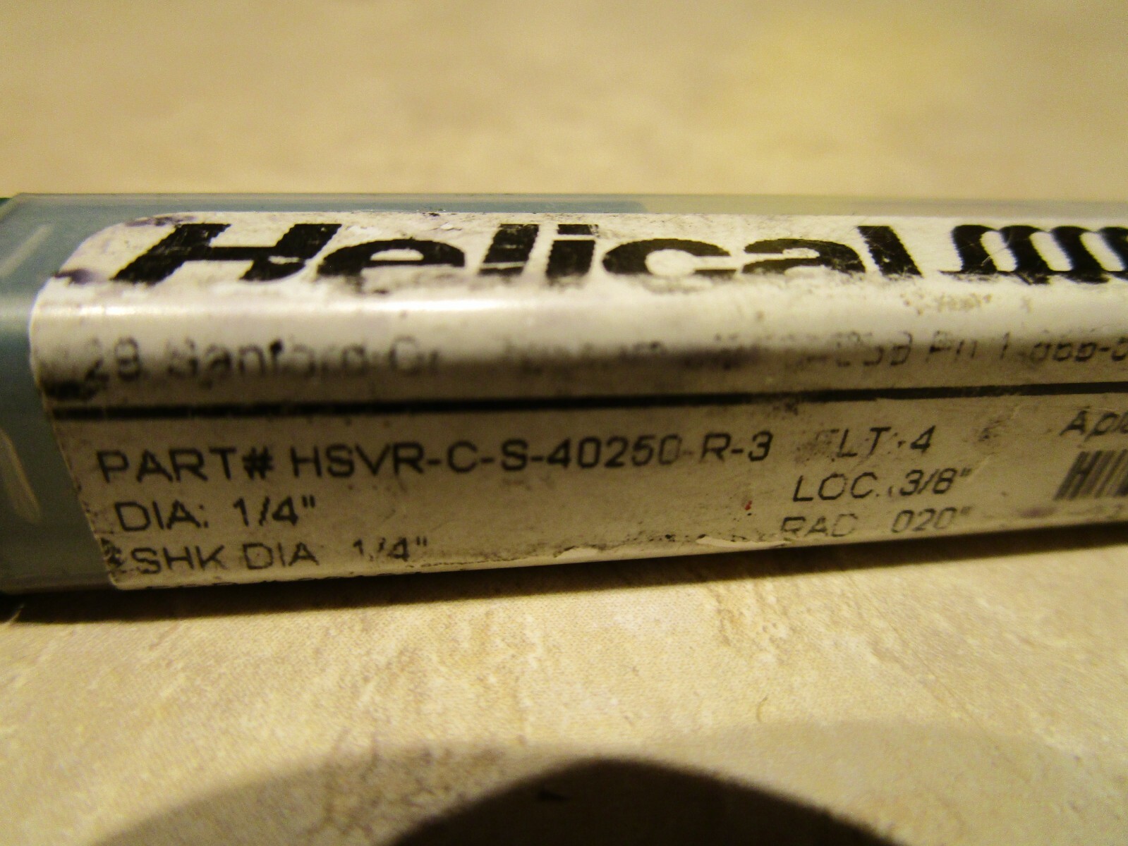 HELICAL HSVR-S-40250-R-3, 1/4 X 3/8 LOC 4F, .020" RAD, 2-1/4 OAL ...