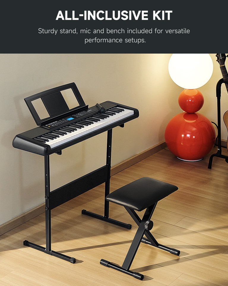 Donner DEK-200 Electronic Keyboard 61 Key With Stand Bench Microphone ...