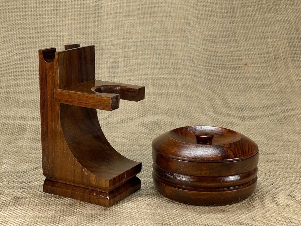 MISSION STYLE CLASSIC WOOD STAND FOR RAZOR AND BRUSH WITH SHAVING CUP ...