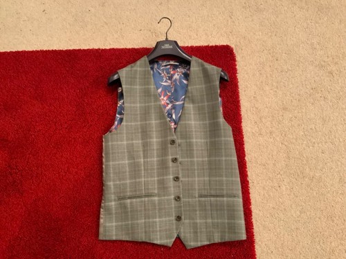 Next Tailoring Light Grey Check Waistcoat 38 R Beige Brown Back ...