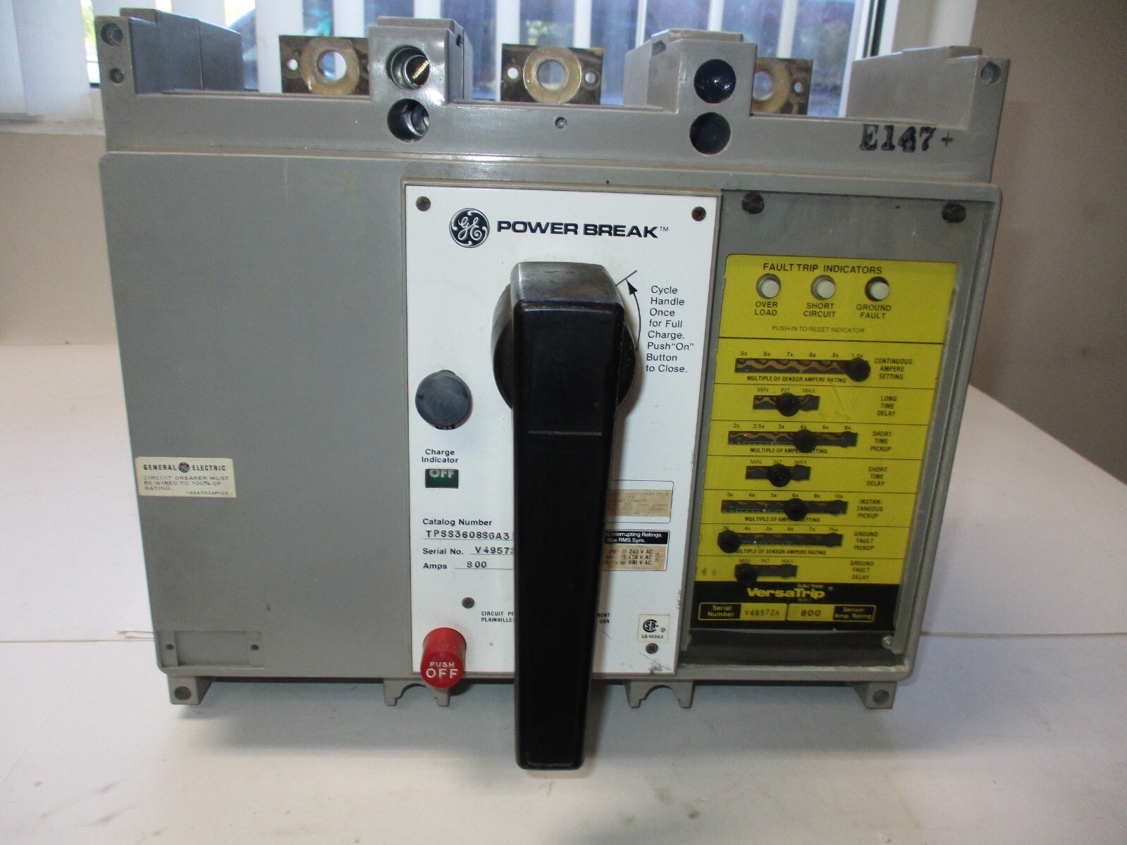 GE POWER BREAK BREAKER, CAT# TPSS3608SGA3, 800AMP WITH FAULT TRIP ...