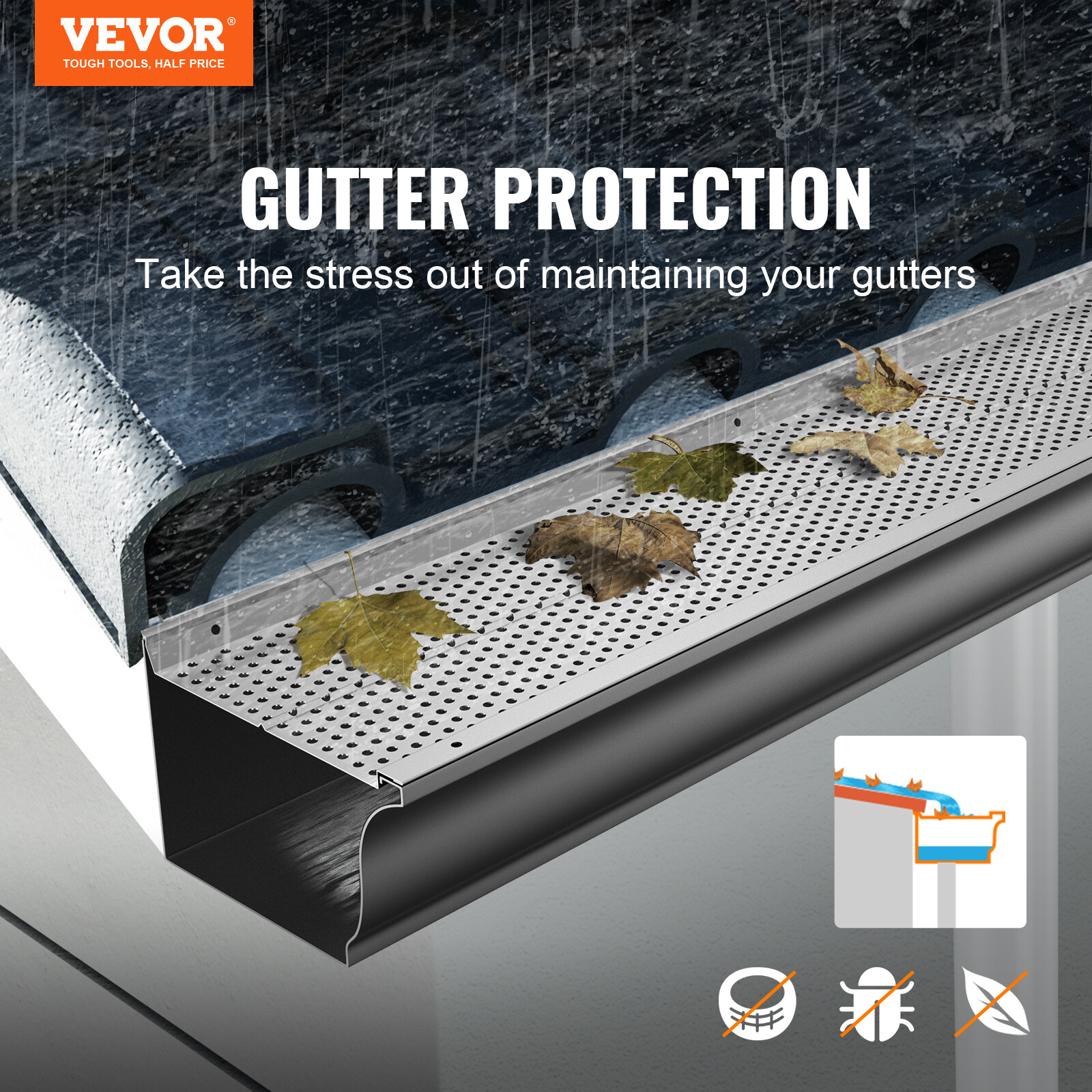 VEVOR Gutter Guard 6 in Wide 208 ft Length Cover Mesh Leaf Debris ...