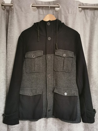 Common People Wool Jacket Navy Men’s L Field Herringbone Hooded Made in ...