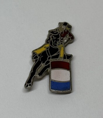 Vtg Rodeo Horse Barrel Racing Racer Red White Blue Cowboy Lapel Pin ...