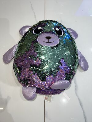 Shimmeez Plush 14" Reuben Bear Reversible Flip Sequins Purple Teal Blue ...