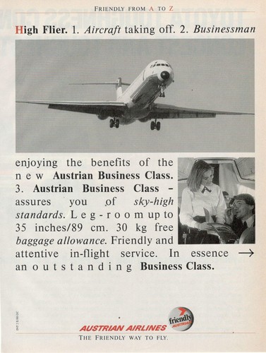 Aua Austrian Airlines Compagnie Aérienne High Flier 1988 Publicité 1 ...