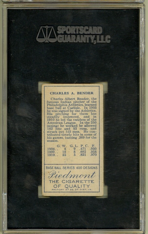 1911 T205 Gold Border Chief Bender Philadelphia Athletics HOF Piedmont ...