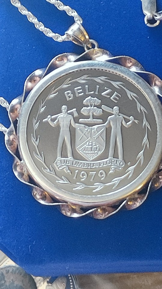 1979 Belize Sterling Silver Storks coin pendant on a 24" ITLY Rope Chain | eBay