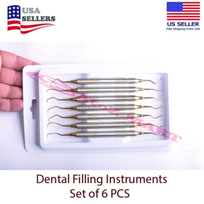 6Pcs Dental Composite Resin Filling Instruments Gold Titanium Coated ...
