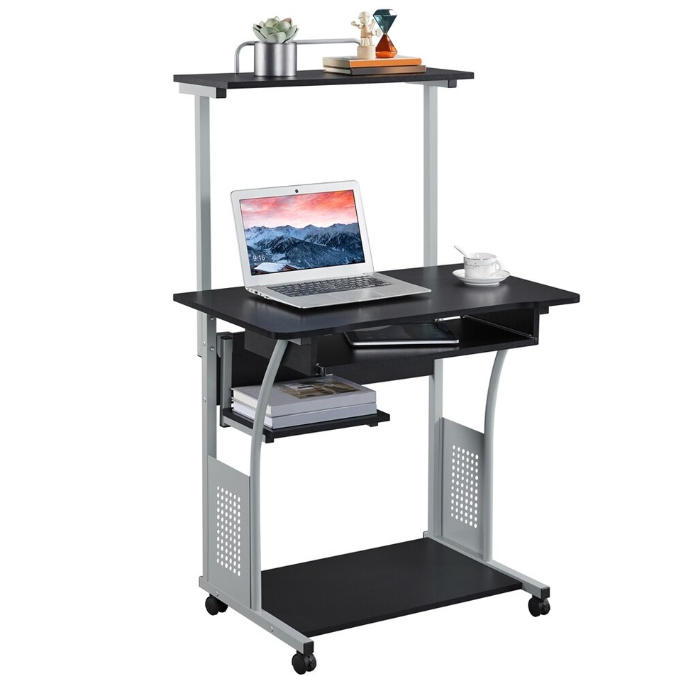 Rolling Computer Desk Workstation Writing Table w/Printer Shelf Small ...