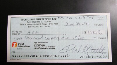 Rick Little Hand Signed Cancelled Check | eBay