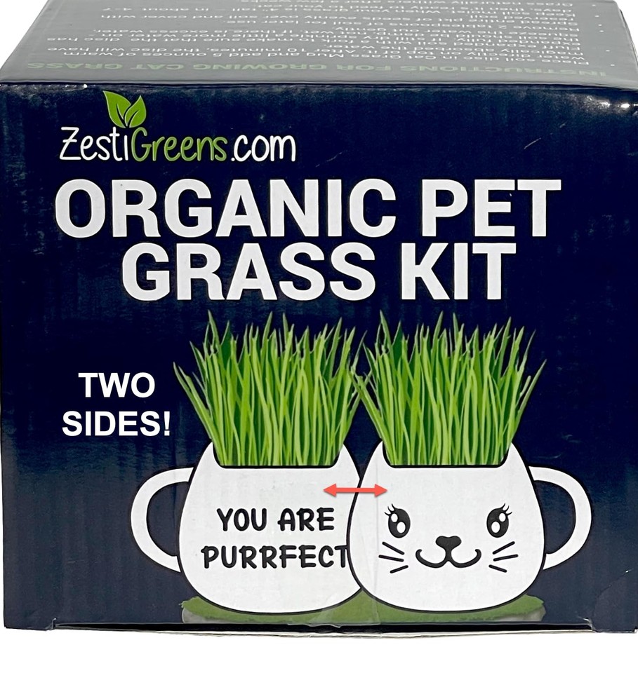 Organic Cat Grass Growing Kit - Promotes Natural Hairball Control and ...