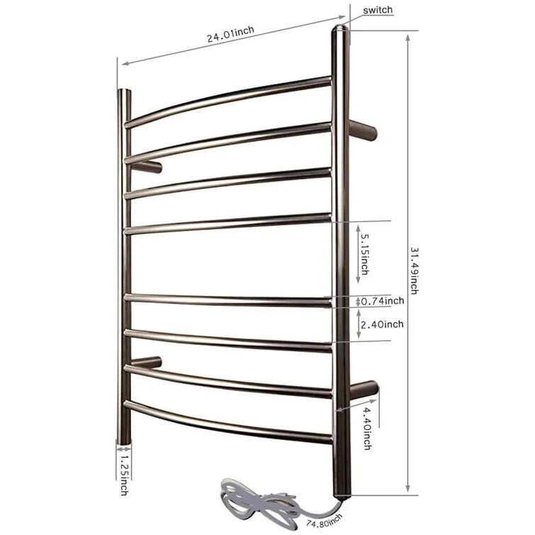 HEATGENE R6441 Towel Warmer 8 Bar Plug In Curved Bath Robe Heater for ...