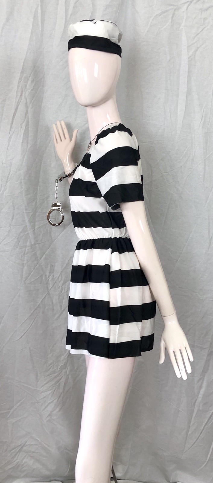 4 PC Lady PRISONER COSTUME Escaped Inmate CONVICT Jail STRIPED Dress ...