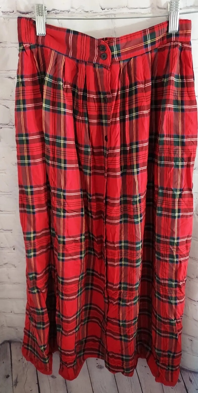 Womens Vintage Red Scotch Plaid Skirt Buttonup Highwa… - Gem