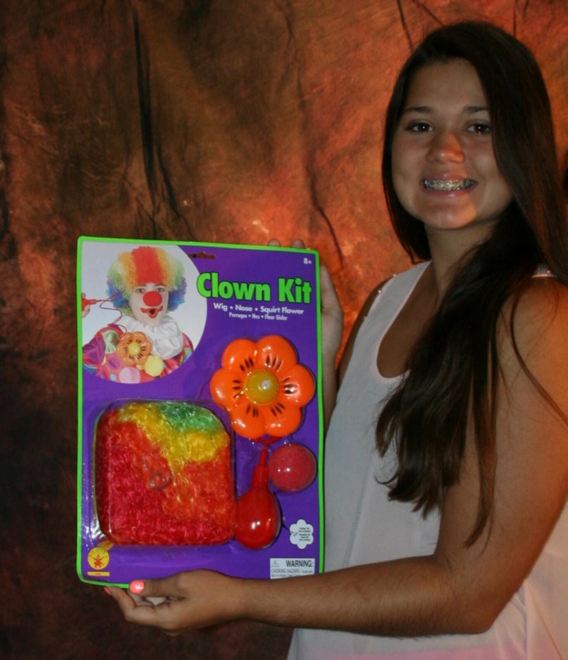 Clown Accessory Starter Kit rainbow wig foam nose squirt flower circus ...