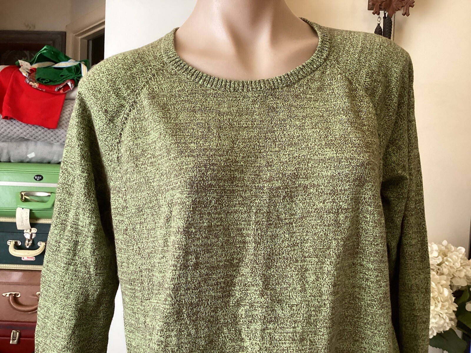 GORMAN Crew Neck Jumper Fine Knit Green Brown Fleck Organic Cotton Size ...
