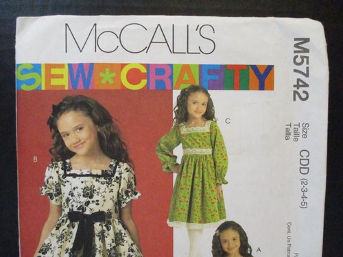 McCall's Pattern M5742 Child Girl Dress Size 2-3-4-5 Sleeve Variations ...