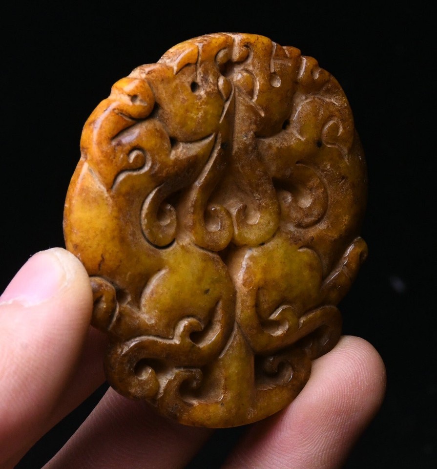 5.5CM China Hongshan Culture Old Jade Dragon Beast Inscription Amulet ...