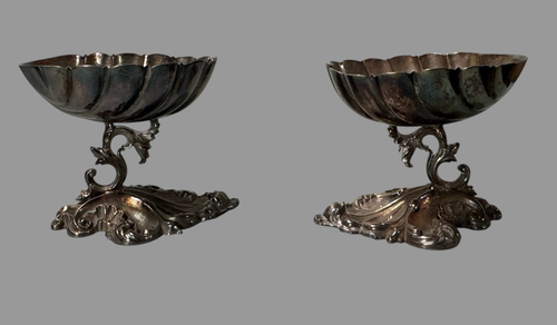 Pair of Antique Victorian Silverplate Salt Servers w Figural Nautilus ...