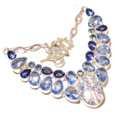 Cabochon Spider Web Jasper, Iolite, Blue Quartz Cut Gemstone Handmade Necklace | eBay Australia
