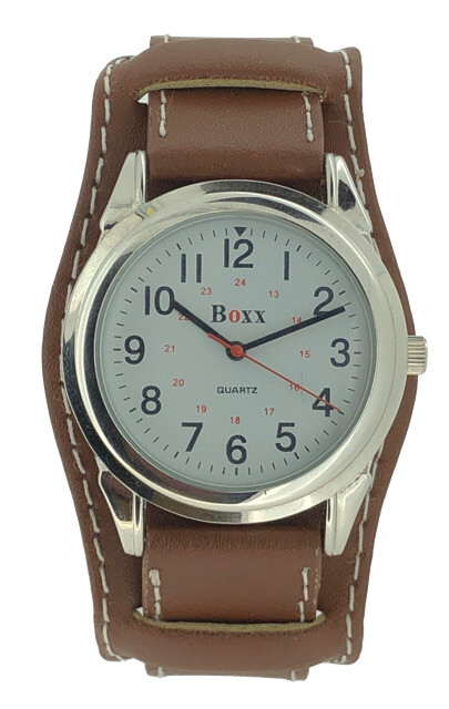 Tan Brown Genuine Leather Military Cuff Watch Strap 18mm, 20mm, 22mm ...