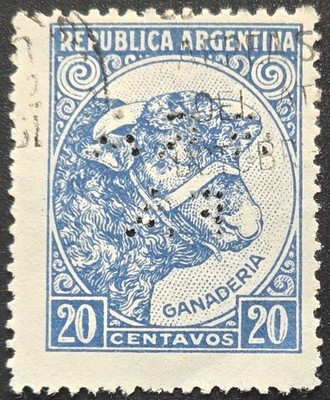 Argentina - 1935–1945 Scott #469 Ganadería Cattle Head Blue Perfin ...