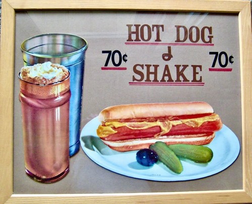 FRAMED VINTAGE '50'S ( NOS) DIECUT HOT DOG & SHAKE DINER/DRIVE-IN SIGN ...