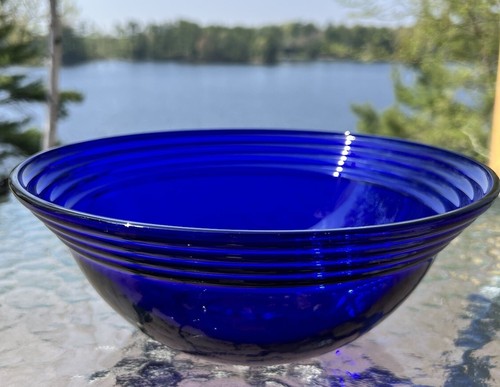 Vintage BORMIOLI ROCCO Cobalt Blue Glass Ribbed Rim Mixing Serving Bowl ...
