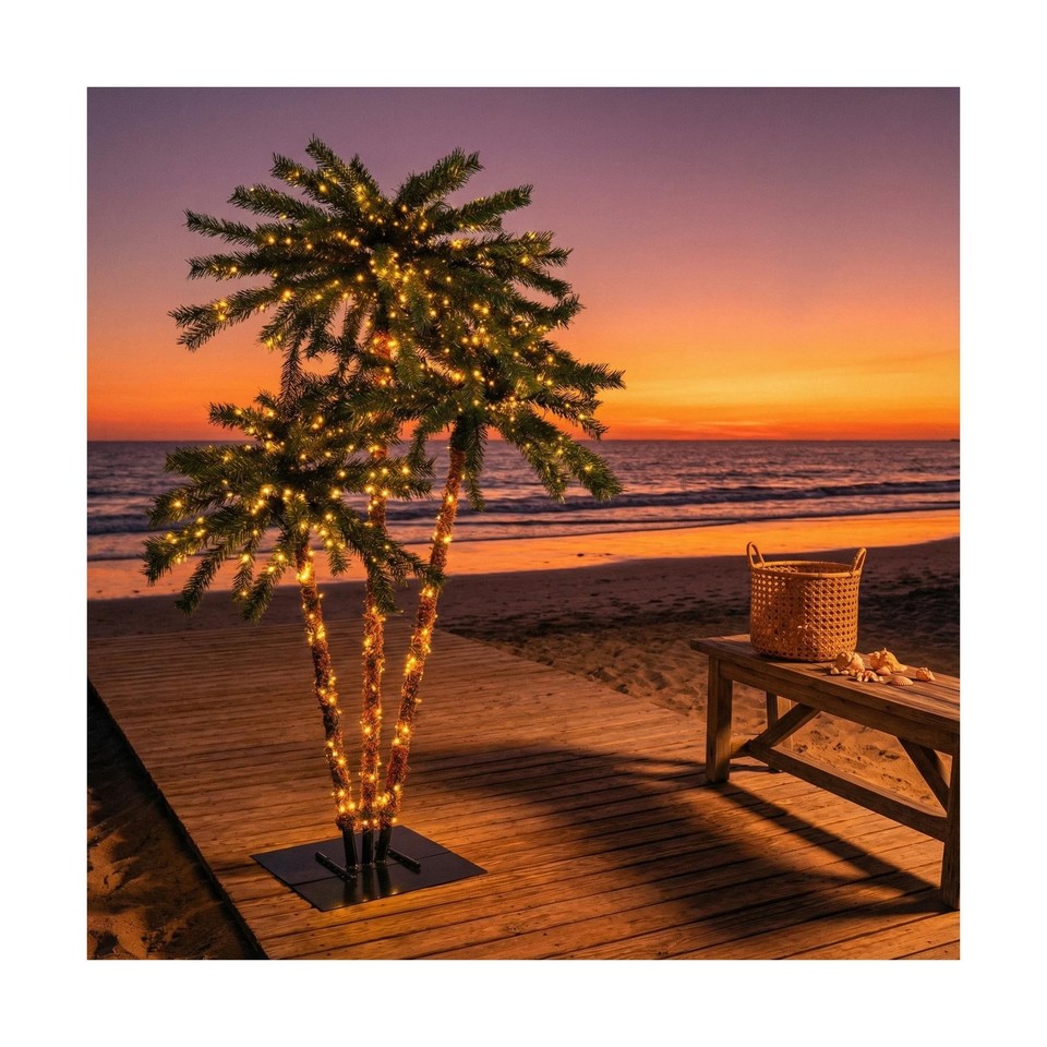 Tangkula 6FT Christmas Lighted Triple Palm Tree, Pre-lit Tropical Style ...