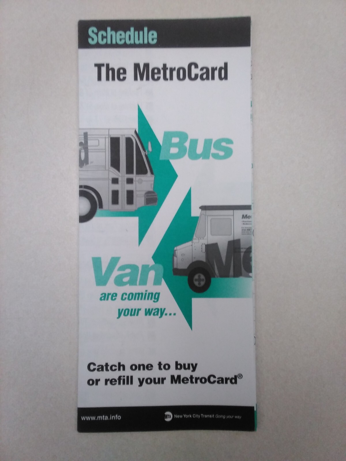Vintage MTA New York City Transit MetroCard Bus and Van Schedule ...
