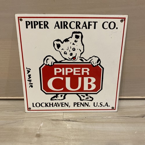 VINTAGE PIPER CUB PORCELAIN SIGN GAS STATION PUMP PLAT SALES SERVICE ...