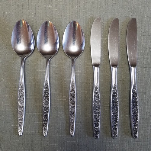 6-Vtg Interpur Jardinera Flatware 3-Soup Spoons 3-Dinner Knives Floral ...