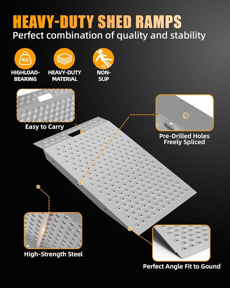 Shed Ramp for Riding Mower & Lawn Equipment Anti-Slip Punch Plate Ramp ...