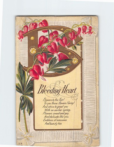 Postcard Bleeding Heart Poem Flower Art Print Embossed Card | eBay