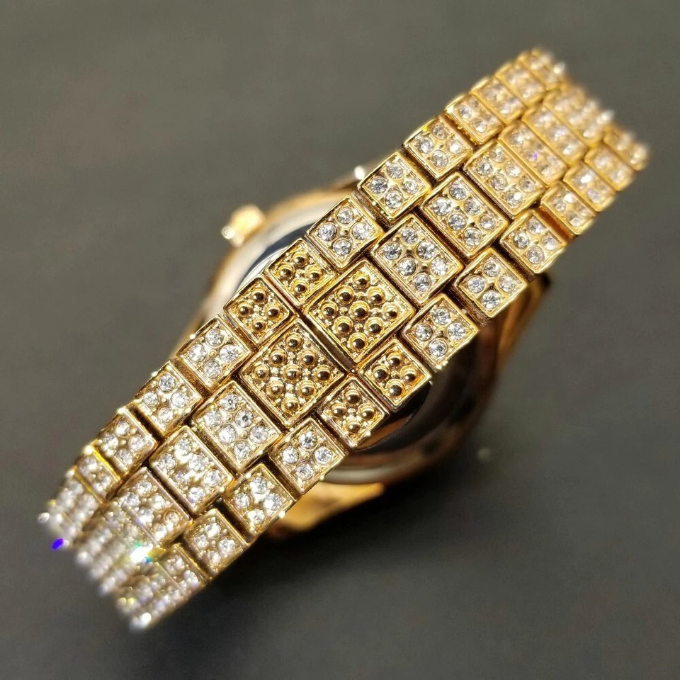 MISSFOX Men's Ice Out Watch Waterproof Stainless Steel Diamond Luxury ...