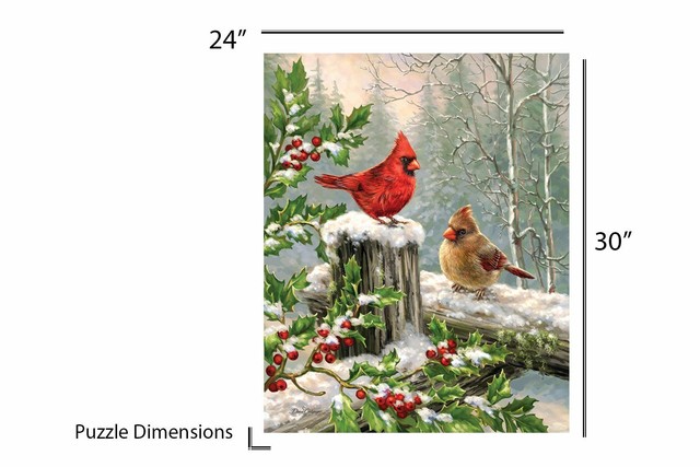 Springbok 1000 Piece Jigsaw Puzzle Winter Visitors Cardinal Bird Snow ...