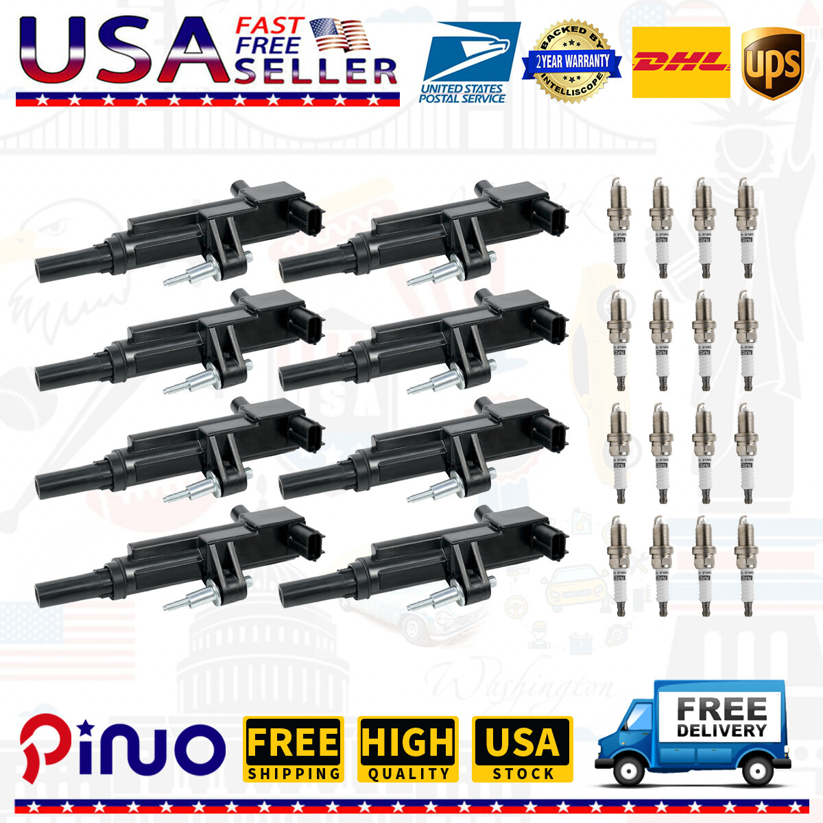 8X Ignition Coils + 16 Spark Plug for 2008-13 Chrysler Dodge Jeep 4.7L ...