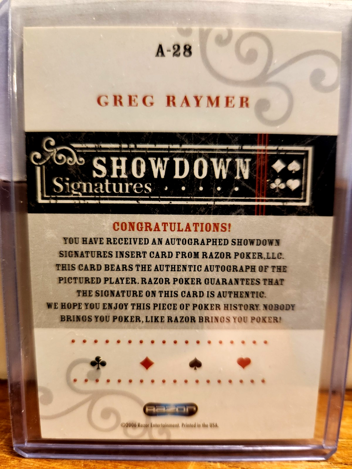 2006 RAZOR POKER GREG RAYMER A-28 SHOWDOWN SIGNATURES AUTOGRAPH 🔥 | eBay