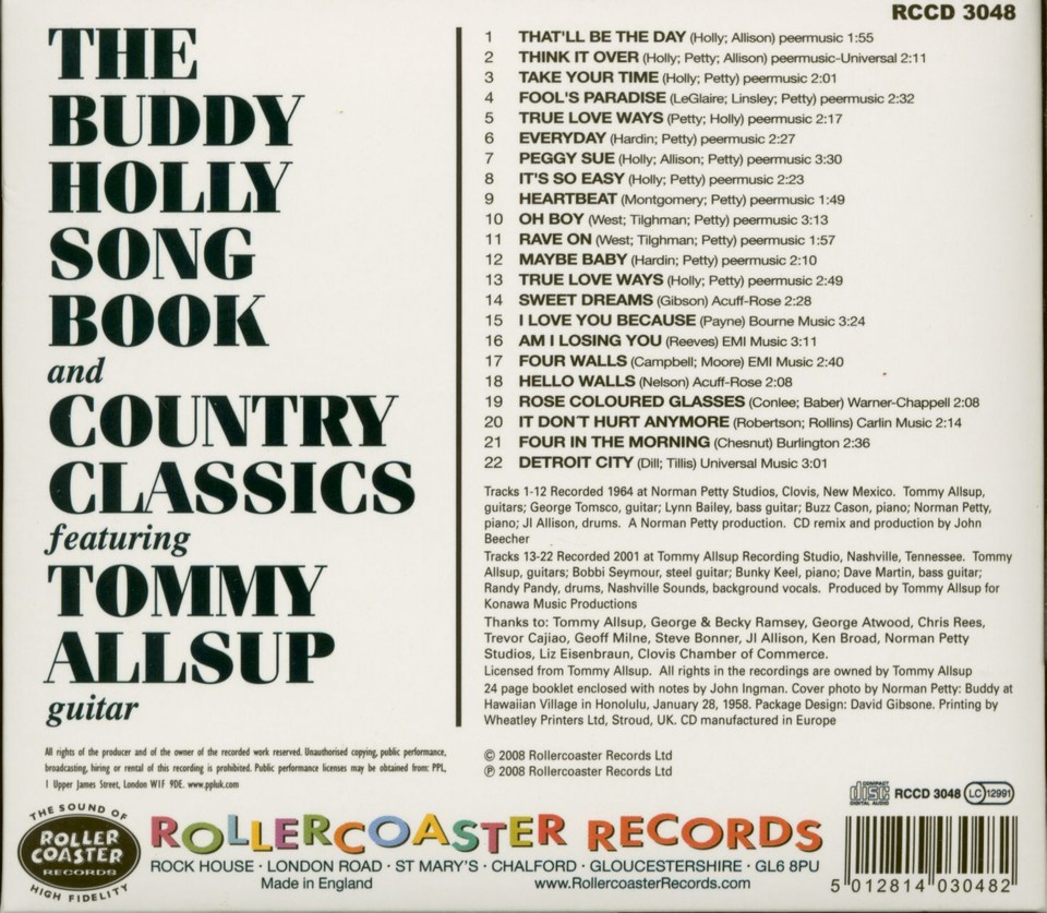 Tommy Allsup - Buddy Holly Songbook...plus (CD) - Instrumental R&R/Beat ...