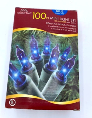 100 Blue Mini Christmas Lights, Green Wire, 26' Total Length Indoor ...