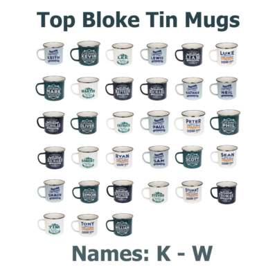 History & Heraldry Top Bloke Tin Mugs Names K-W Indoors Outdoors ...