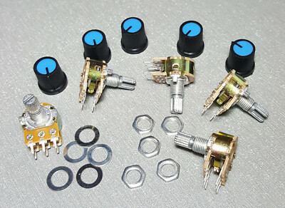 1K Dual Double Linear Potentiometer Pot 15mm Shaft + Knobs Pack of 5 ...