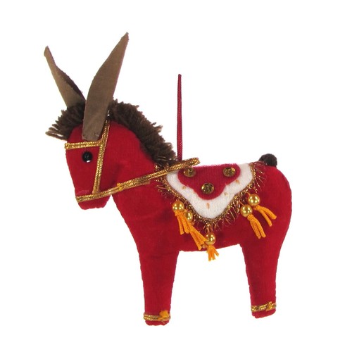 Vintage Handmade FELT & SEQUIN - RED DONKEY 5.25" Ornament Animal Beads ...